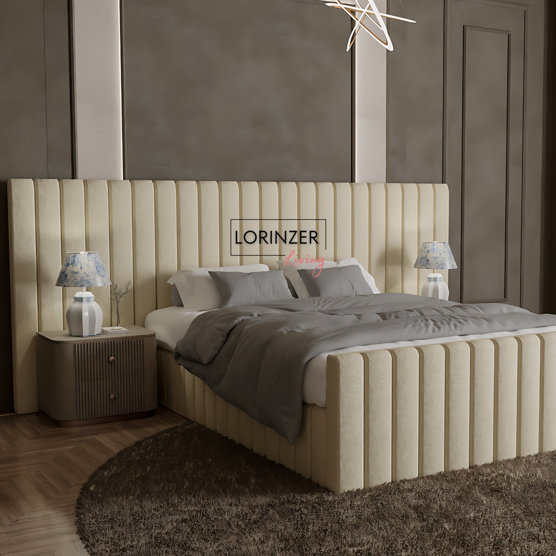 Lisbon Wide Panel Winged Headboard Bed| Ottoman Wingback Bed – Lorinzer Living